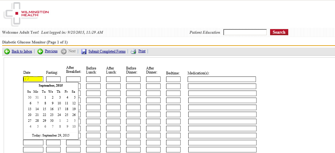 How to Complete Online Blood Glucose Monitoring Forms - Wilmington Health
